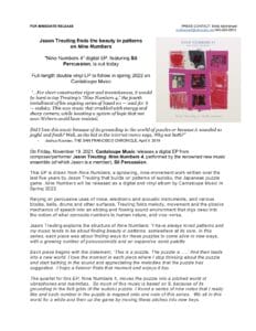 Jason Treuting's "Nine Numbers 4" digital EP, featuring Sō Percussion ...